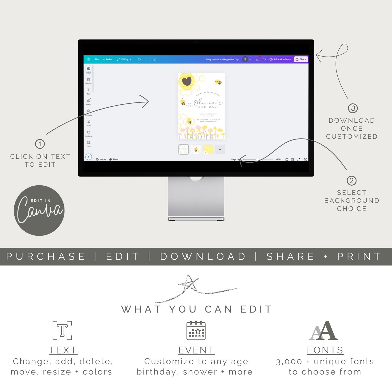 Editable Bee Birthday Invitation Bee Party Digital Invitation Bumble ...
