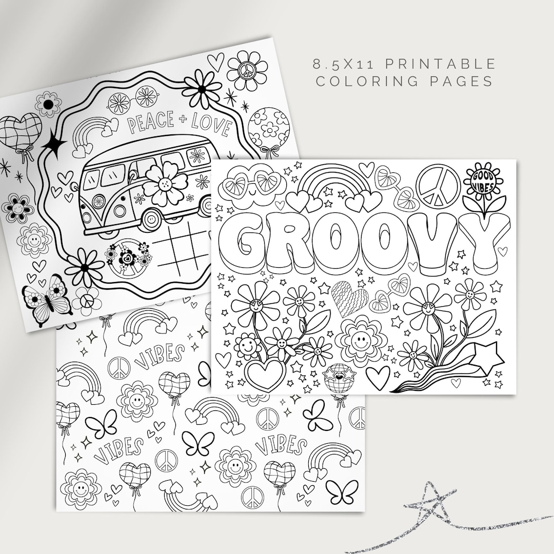 Groovy Coloring Pages Groovy Party Digital Coloring Pages Retro Party ...