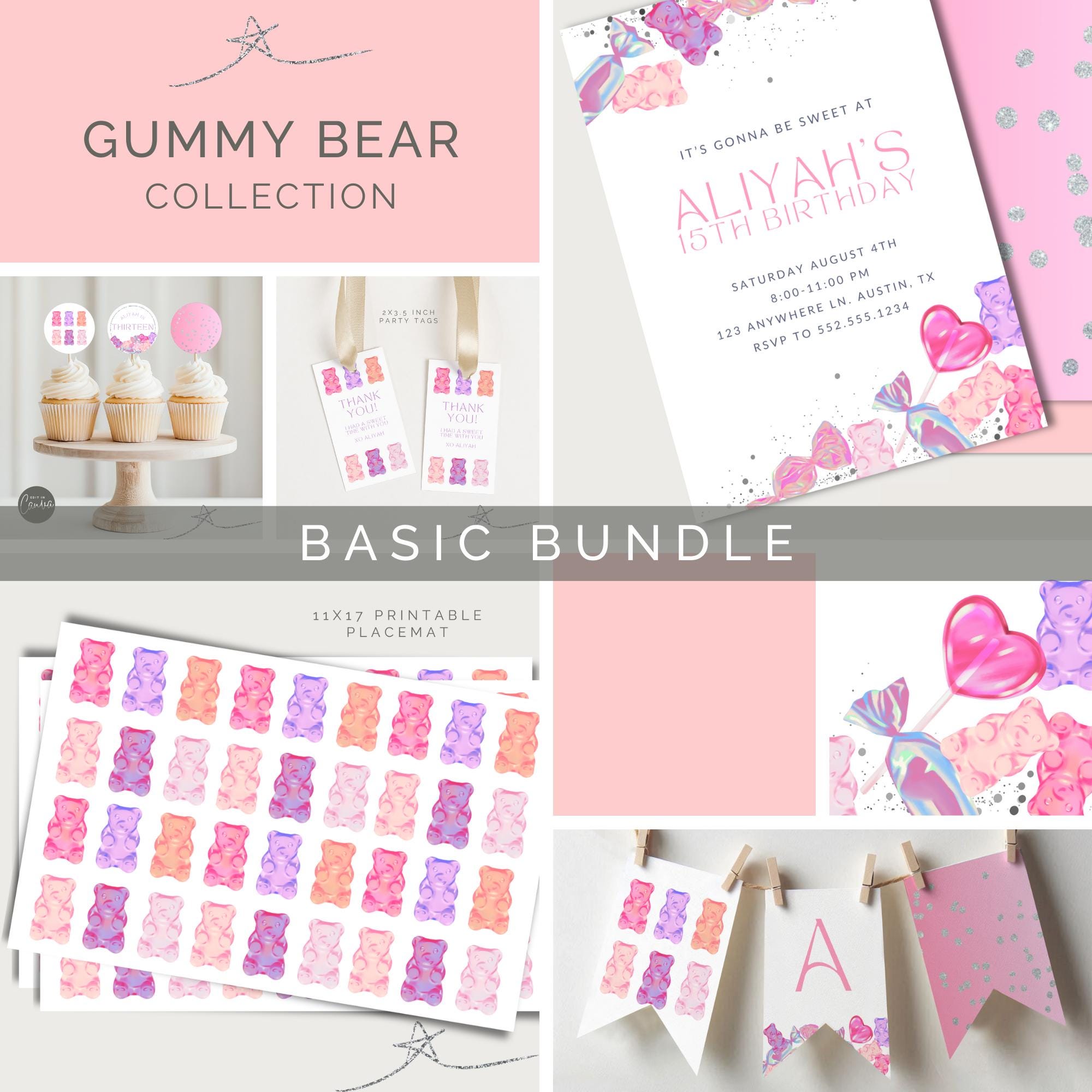Editable Gummy Bear Invitation Bundle Gummy Bear Party Digital Bundle ...