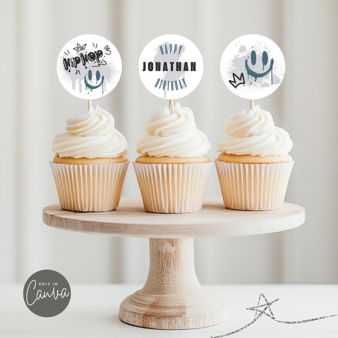 Editable Hip Hop Cupcake Toppers Hip Hop Party Digital Cupcake Toppers ...