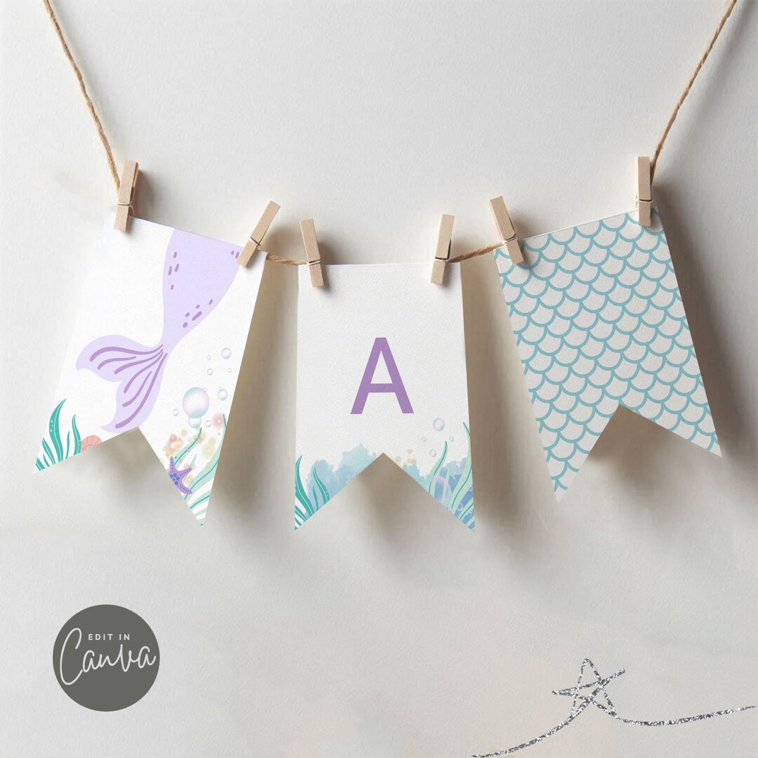 Editable Mermaid Banner Mermaid Party Digital Banner Under the Sea ...