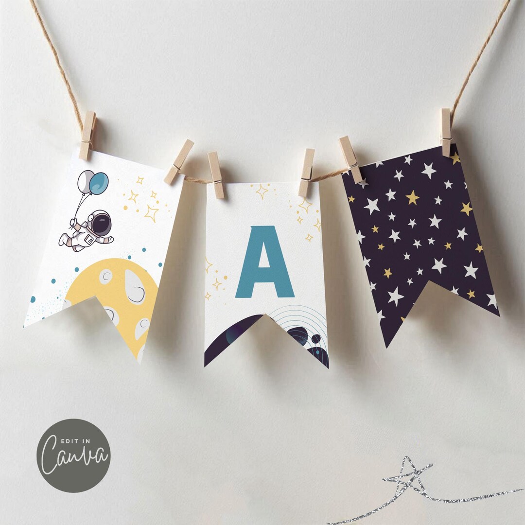 Editable Outer Space Banner Space Party Digital Banner Astronaut Party ...