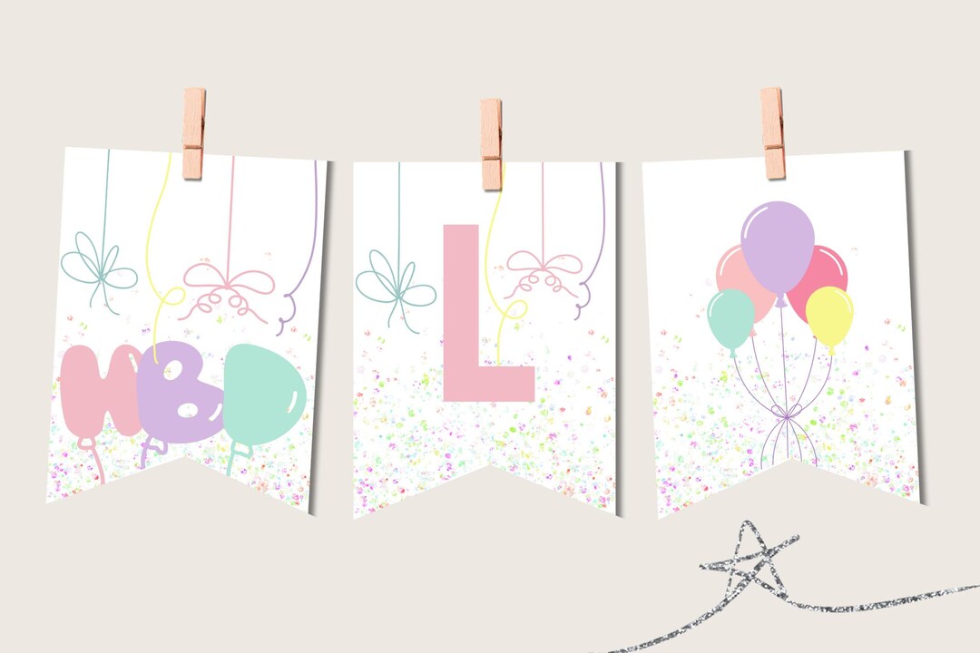 Editable Balloon Pendant Banner Balloon Party Digital Banner Confetti ...