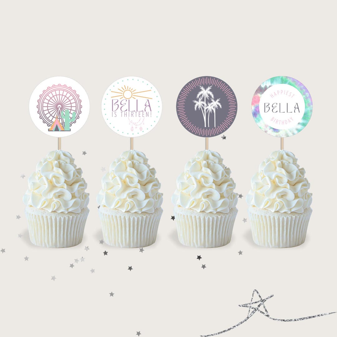 Modern Kidchella Cupcake Toppers, Festival Vibes Decoration, Tie Dye ...