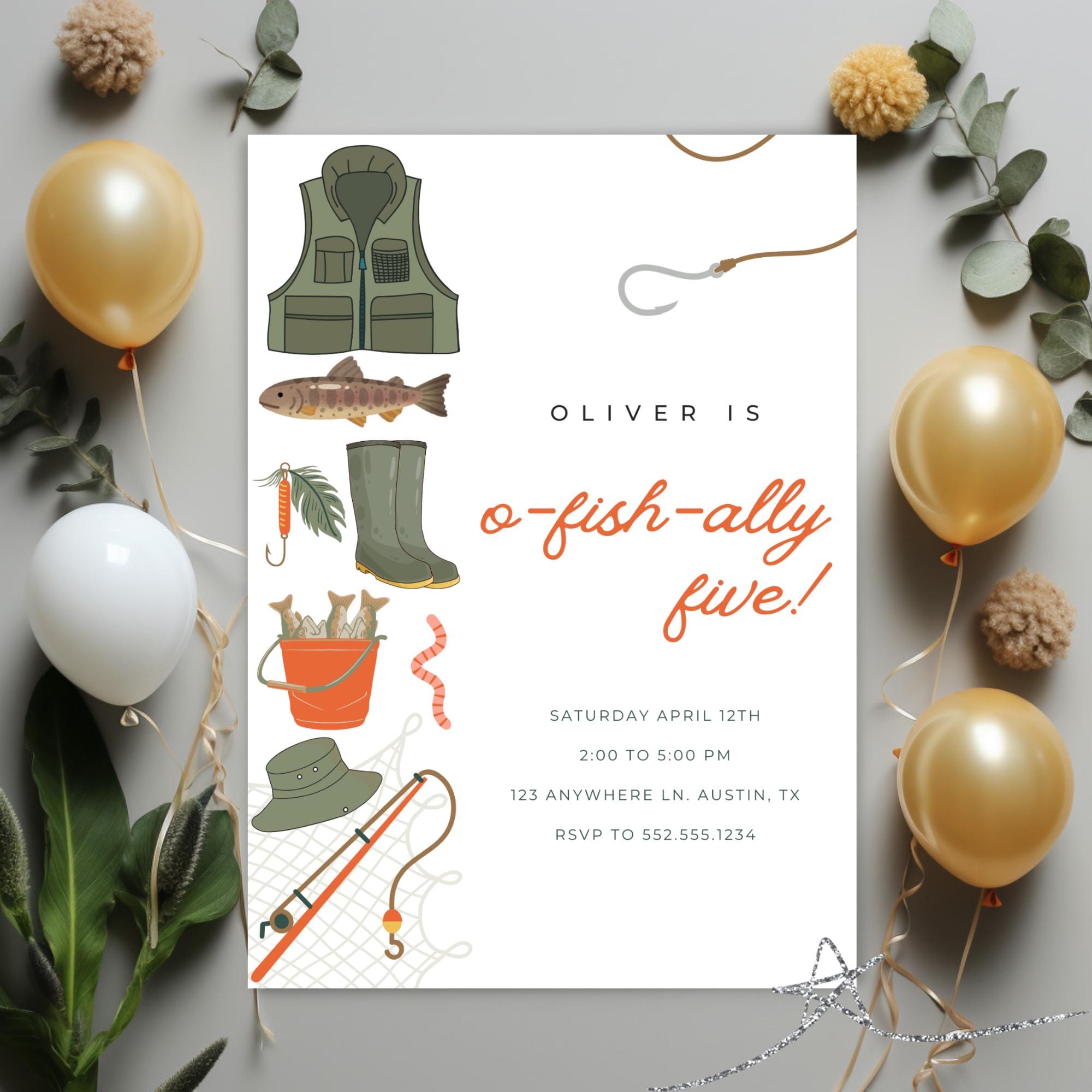 Editable Fishing Birthday Invitation Fishing Party Digital Invitation ...