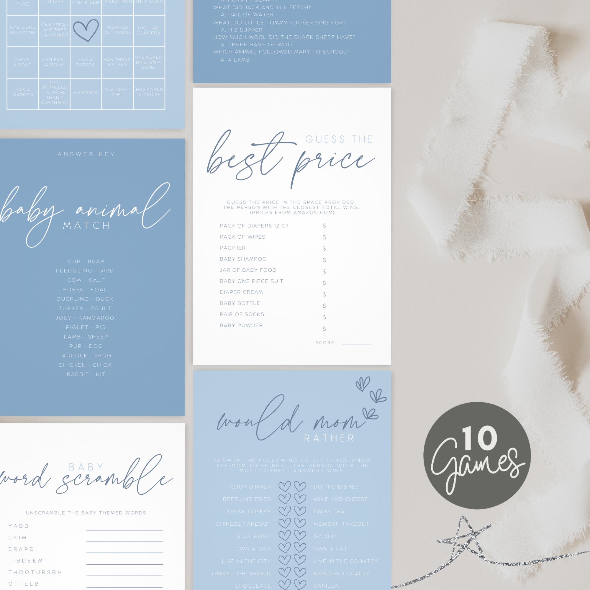 Blue Baby Shower Games Boy Baby Shower Printable Game Bundle Blue Baby ...