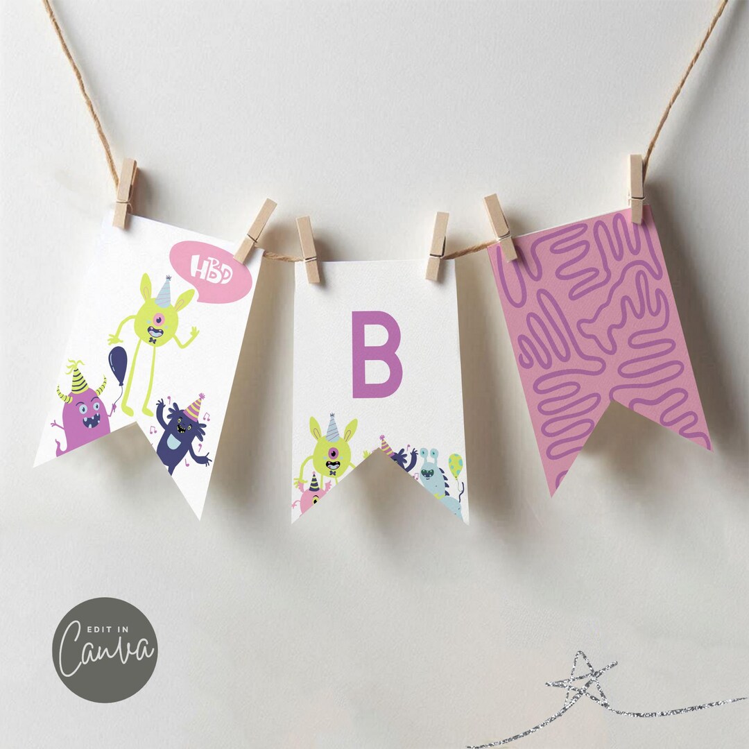 Editable Monster Banner Monster Party Digital Banner Monster Bash Party ...