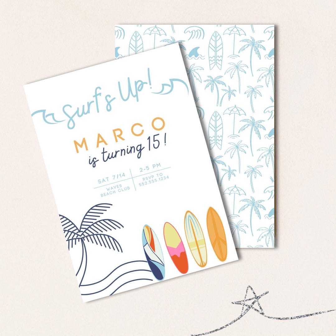 Editable Surf Birthday Invitation Surf Party Digital Invitation Surf's ...