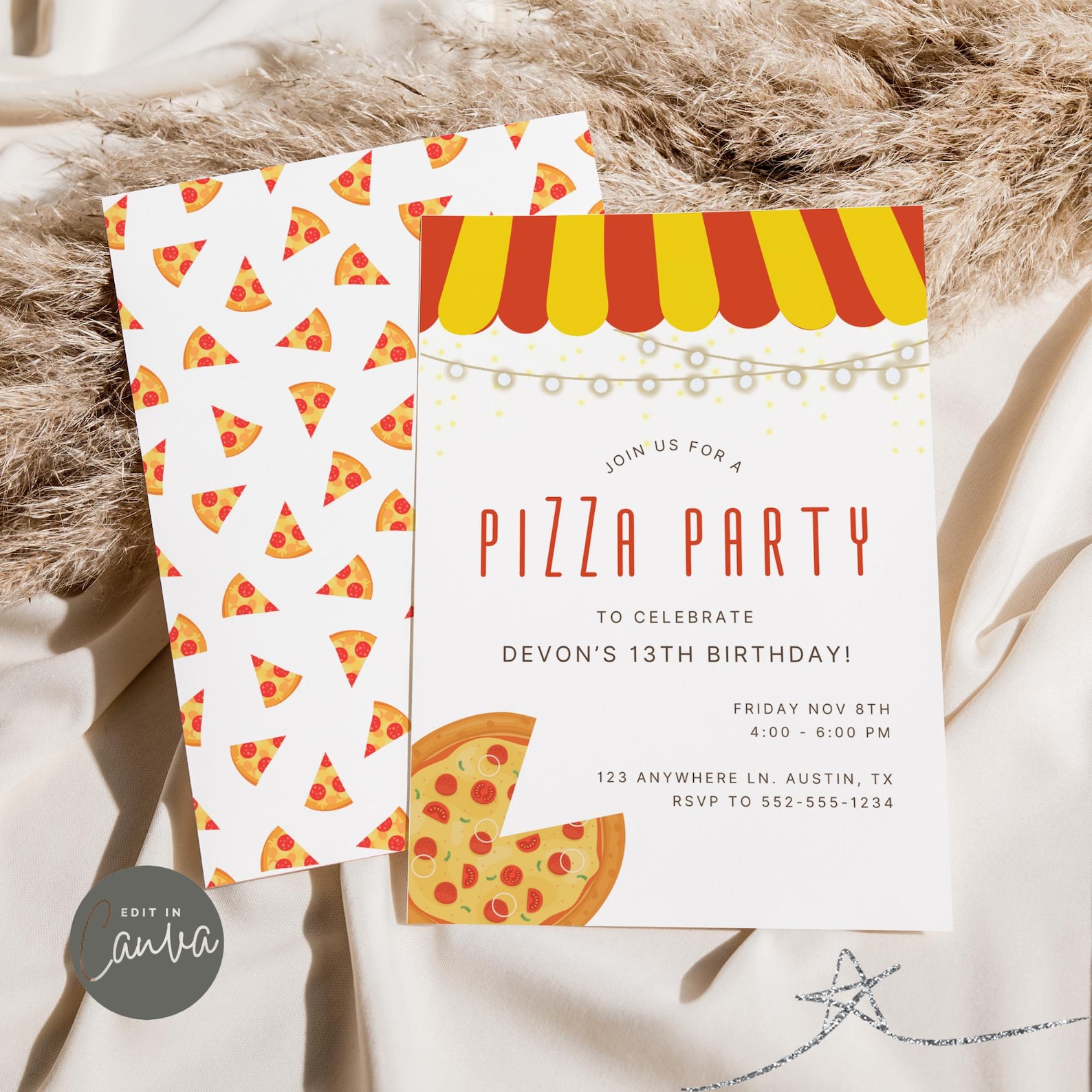 Editable Pizza Birthday Invitation Pizza Party Digital Invitation ...
