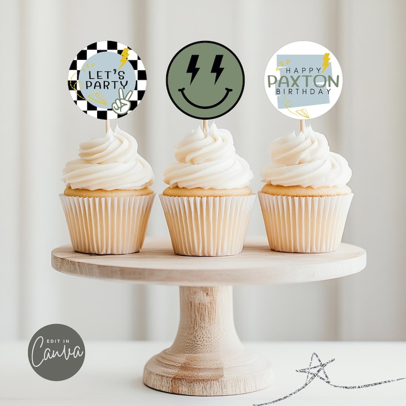 Editable Checkered Cupcake Toppers Checkered Party Digital Cupcake ...