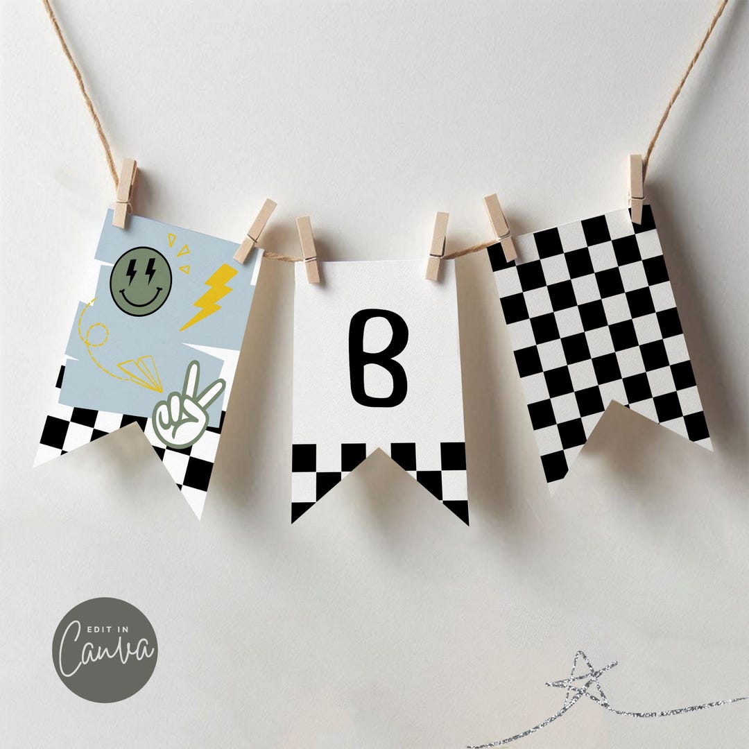 Editable Checkered Banner Checkered Party Digital Banner Cool Dude ...