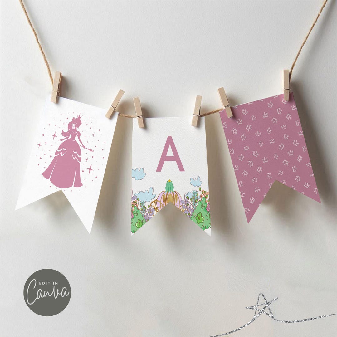 Editable Princess Banner Princess Party Digital Banner Fairytale ...