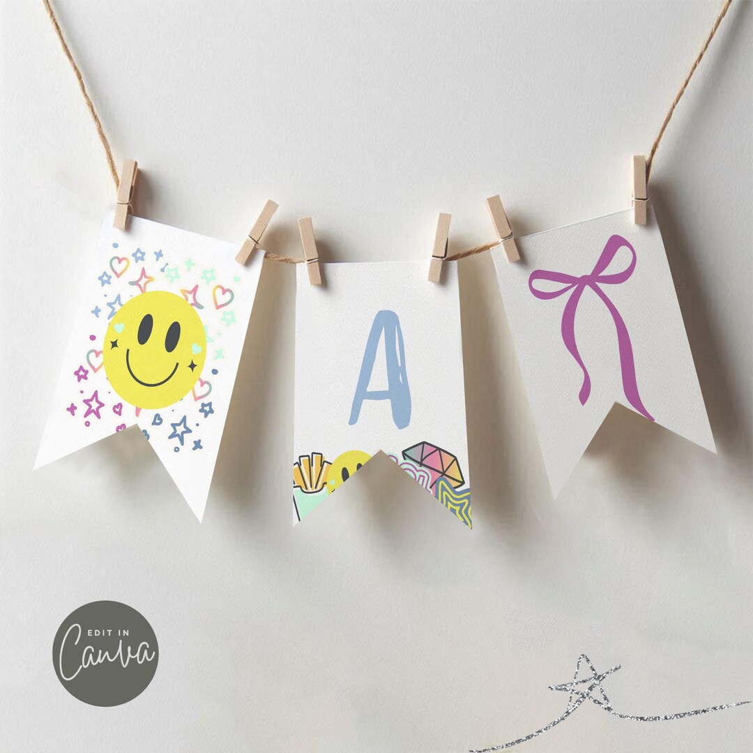 Editable Preppy Banner Preppy Party Digital Banner Smiley Face Party ...
