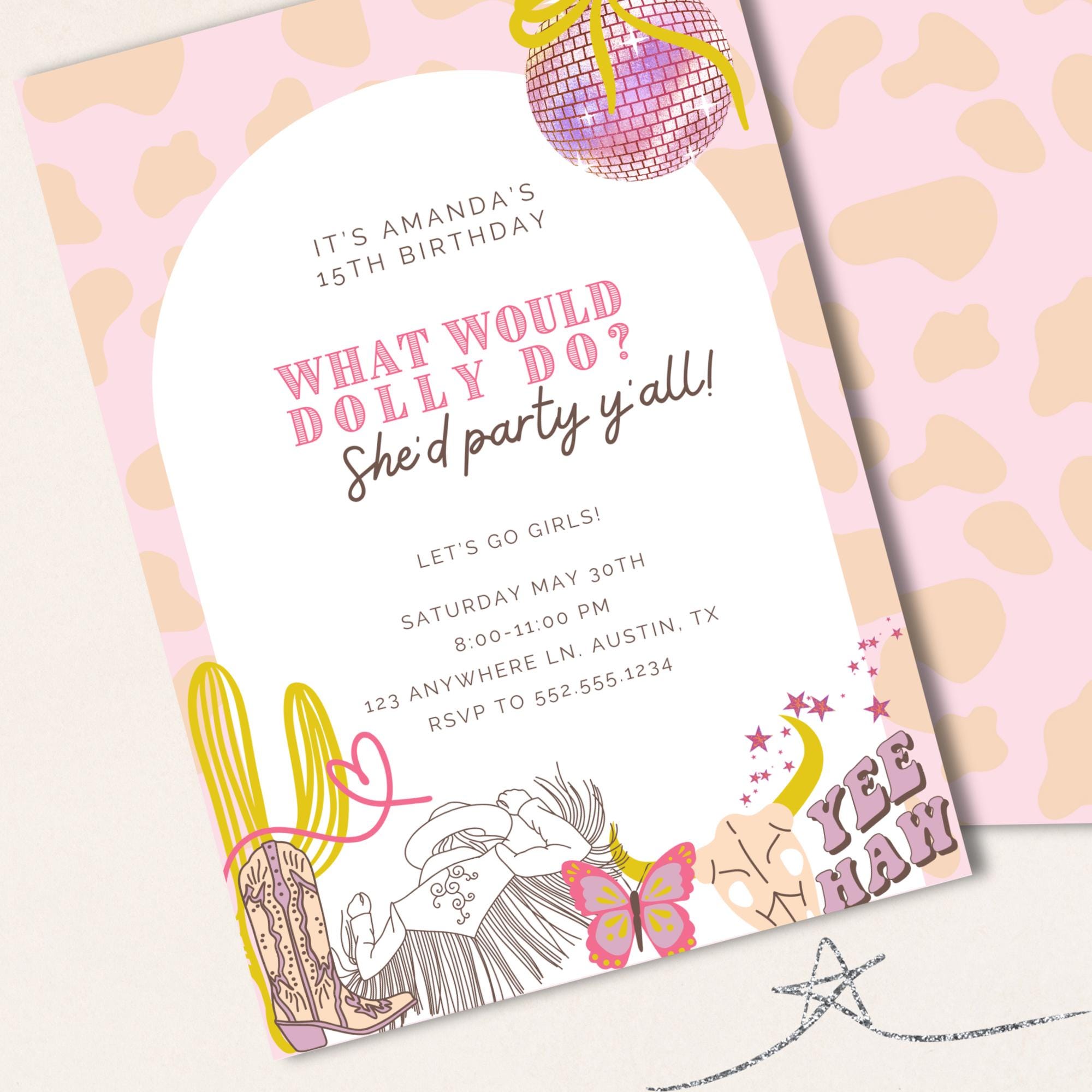 Editable Dolly Parton Birthday Invitation Dolly Parton Party Digital ...