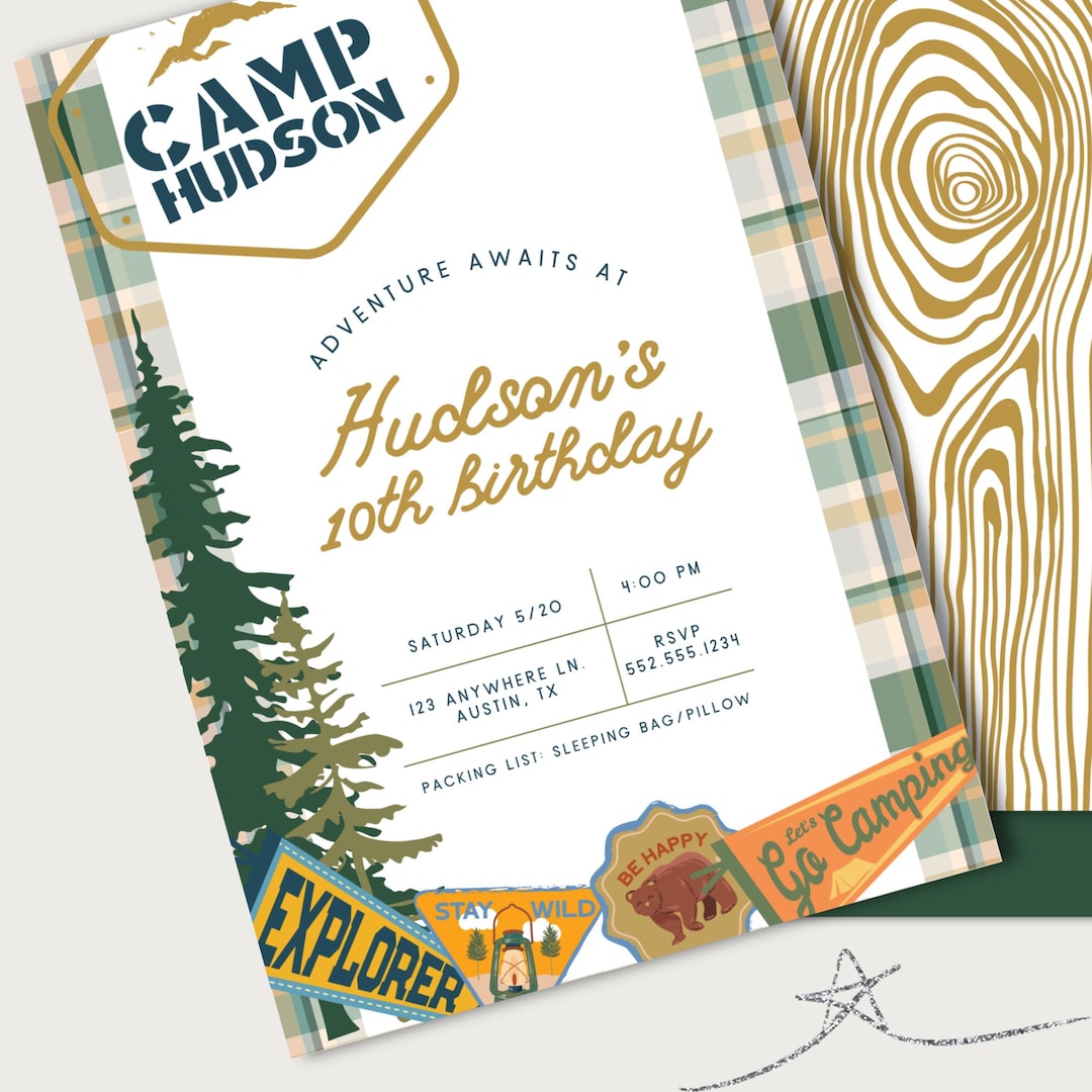 Editable Camp Birthday Invitation Camp Party Digital Invitation Summer ...
