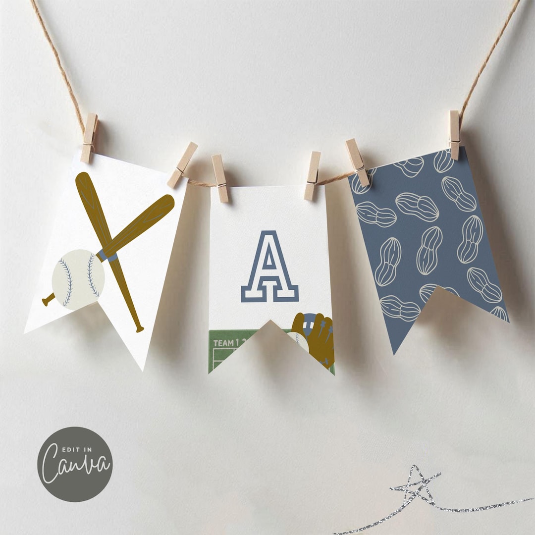 Editable Baseball Pendant Banner Baseball Party Digital Banner Homerun ...