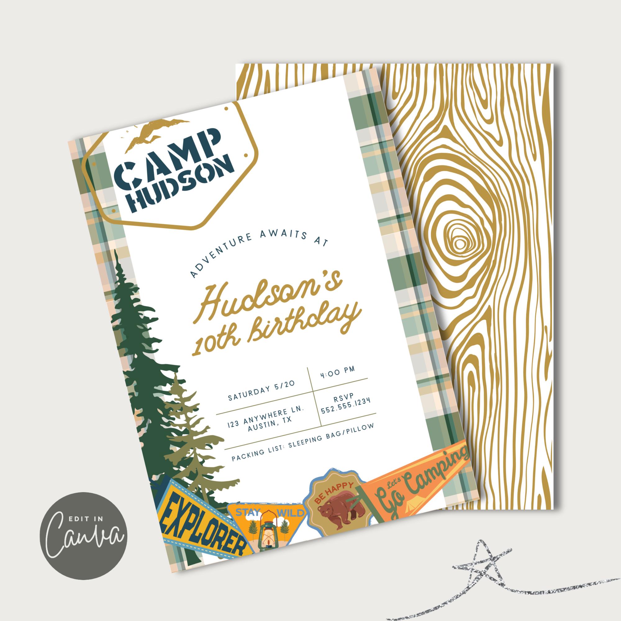 Editable Camp Birthday Invitation Camp Party Digital Invitation Summer ...