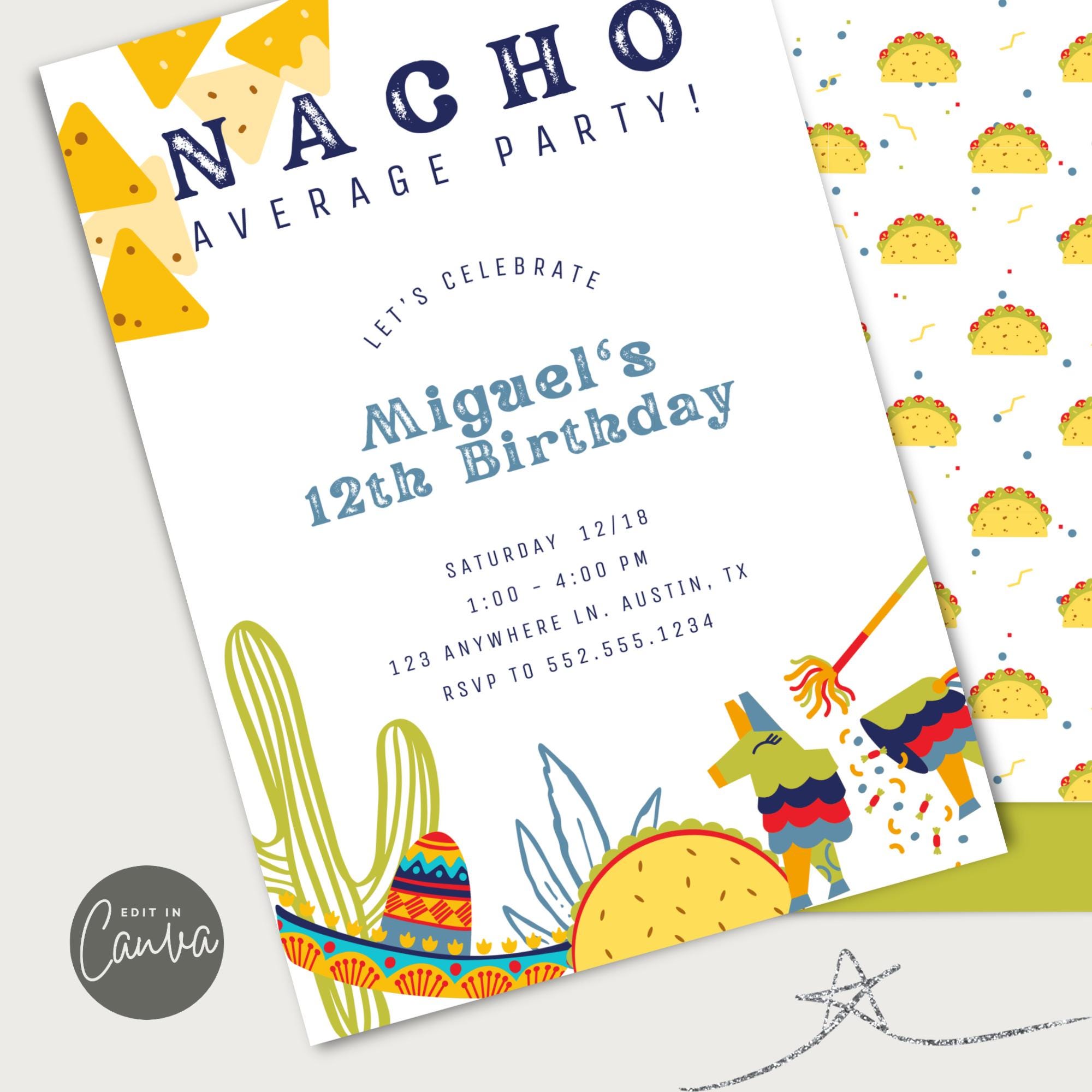 Editable Taco Birthday Invitation Taco Party Digital Invitation Nacho ...