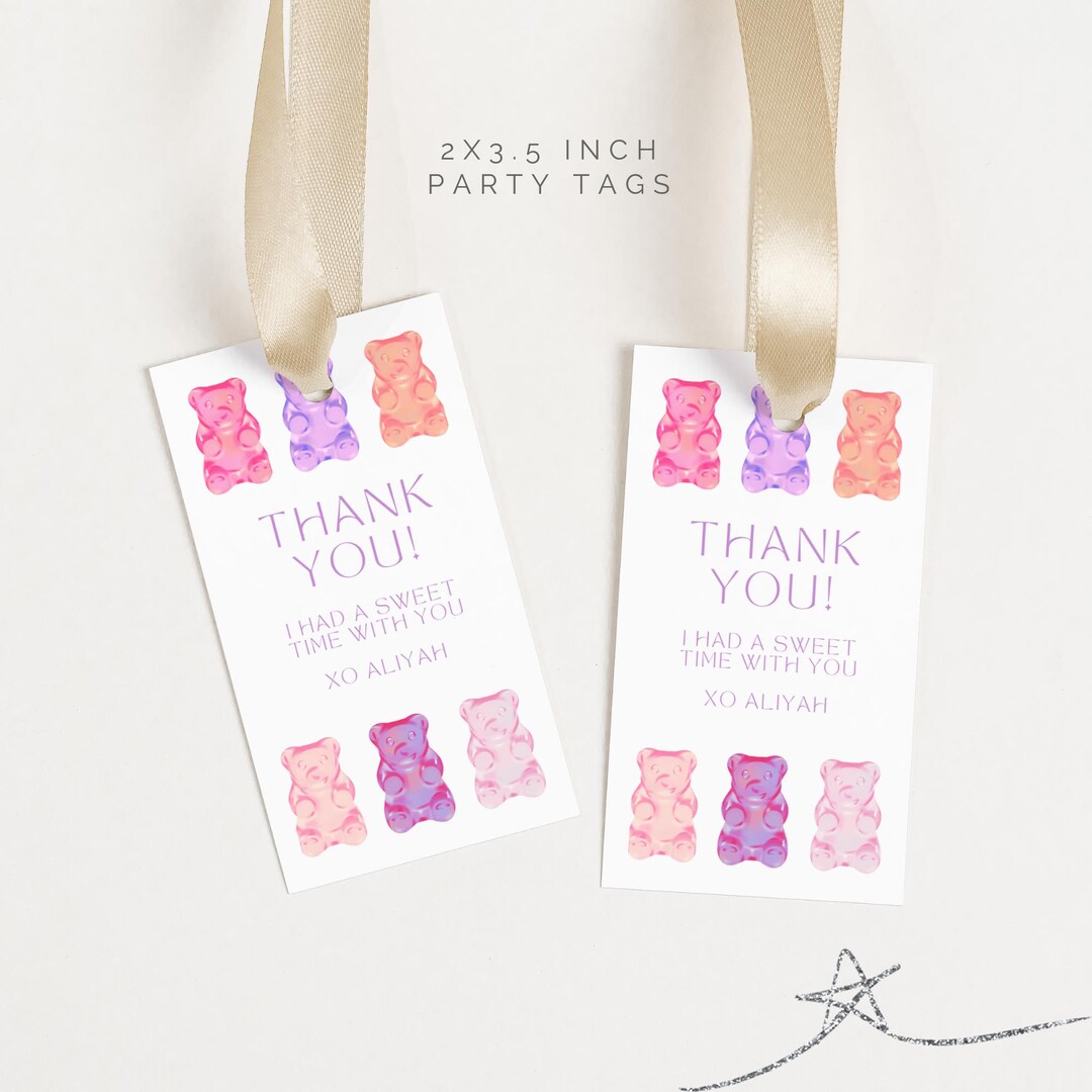 Editable Gummy Bear Favor Tag Gummy Bear Party Digital Thank You Card ...