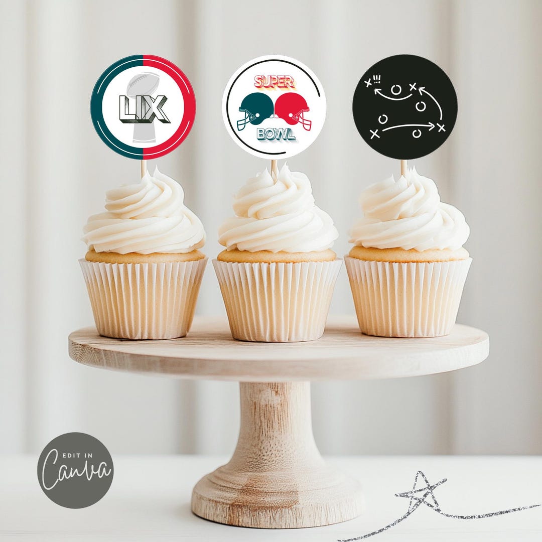 Editable Super Bowl Cupcake Toppers 2025 Superbowl Party Digital ...