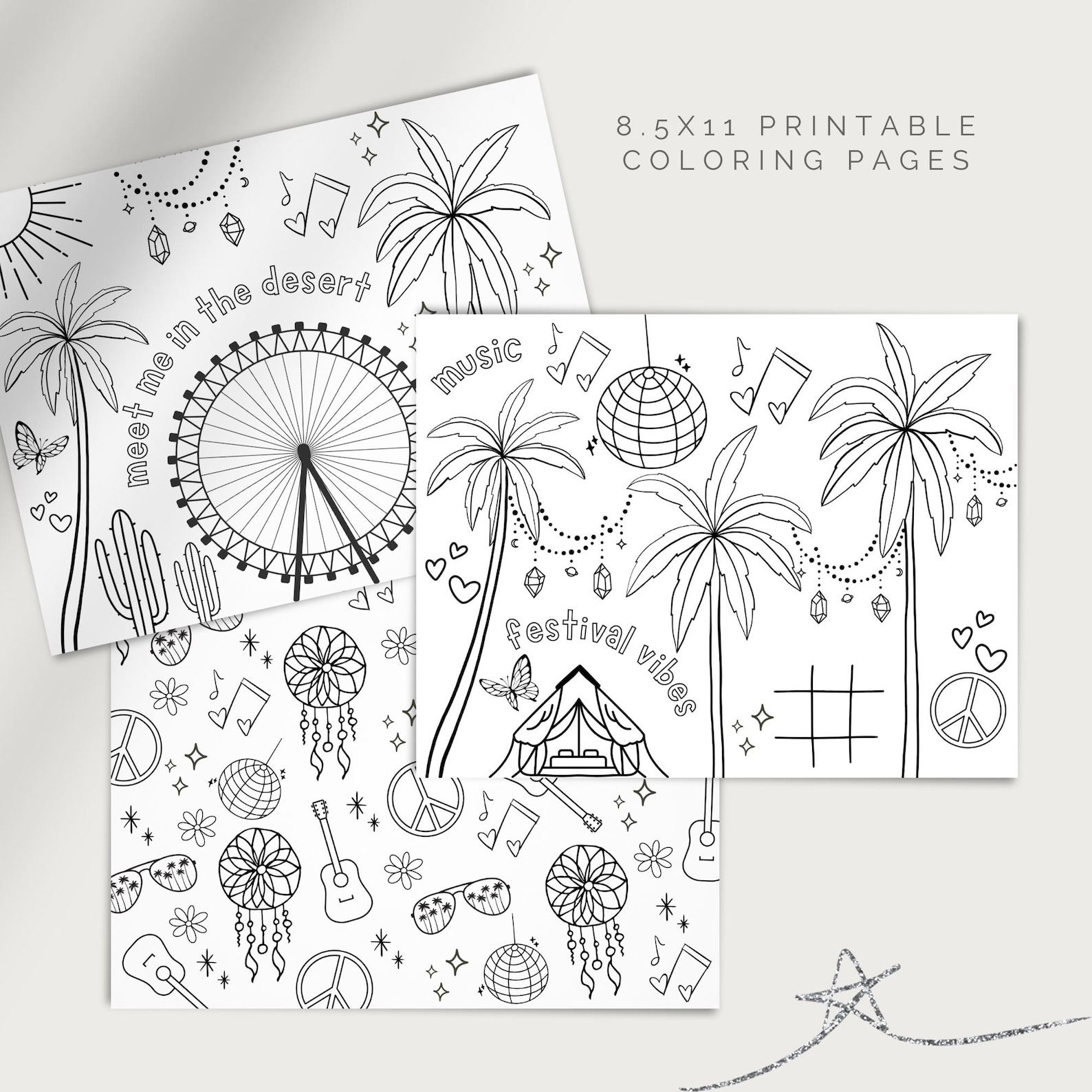 Festival Coloring Pages Boho Party Digital Coloring Page Music Festival ...