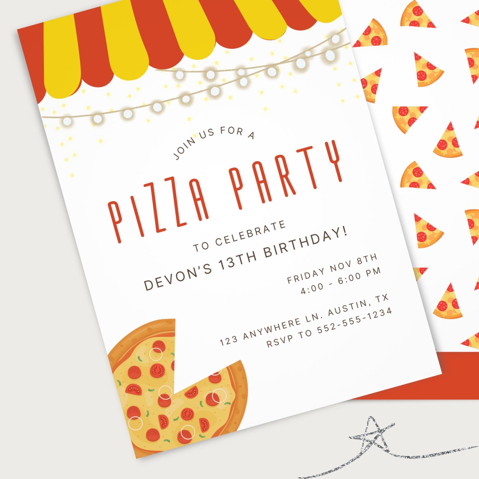 Editable Pizza Birthday Invitation Pizza Party Digital Invitation ...
