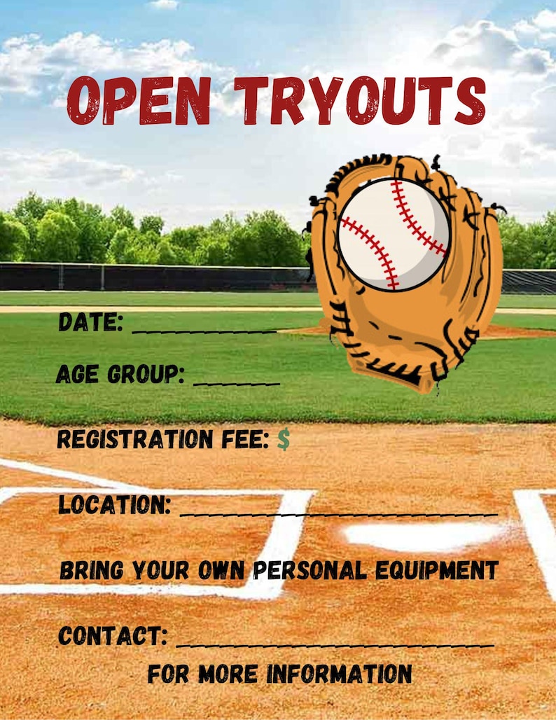 Baseball Tryout Flyer - Etsy