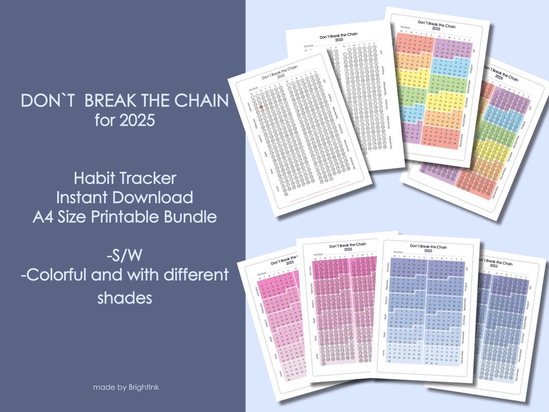 Don't Break the Chain, Habit Tracker, 2025, Goals, Calendar, New Year ...