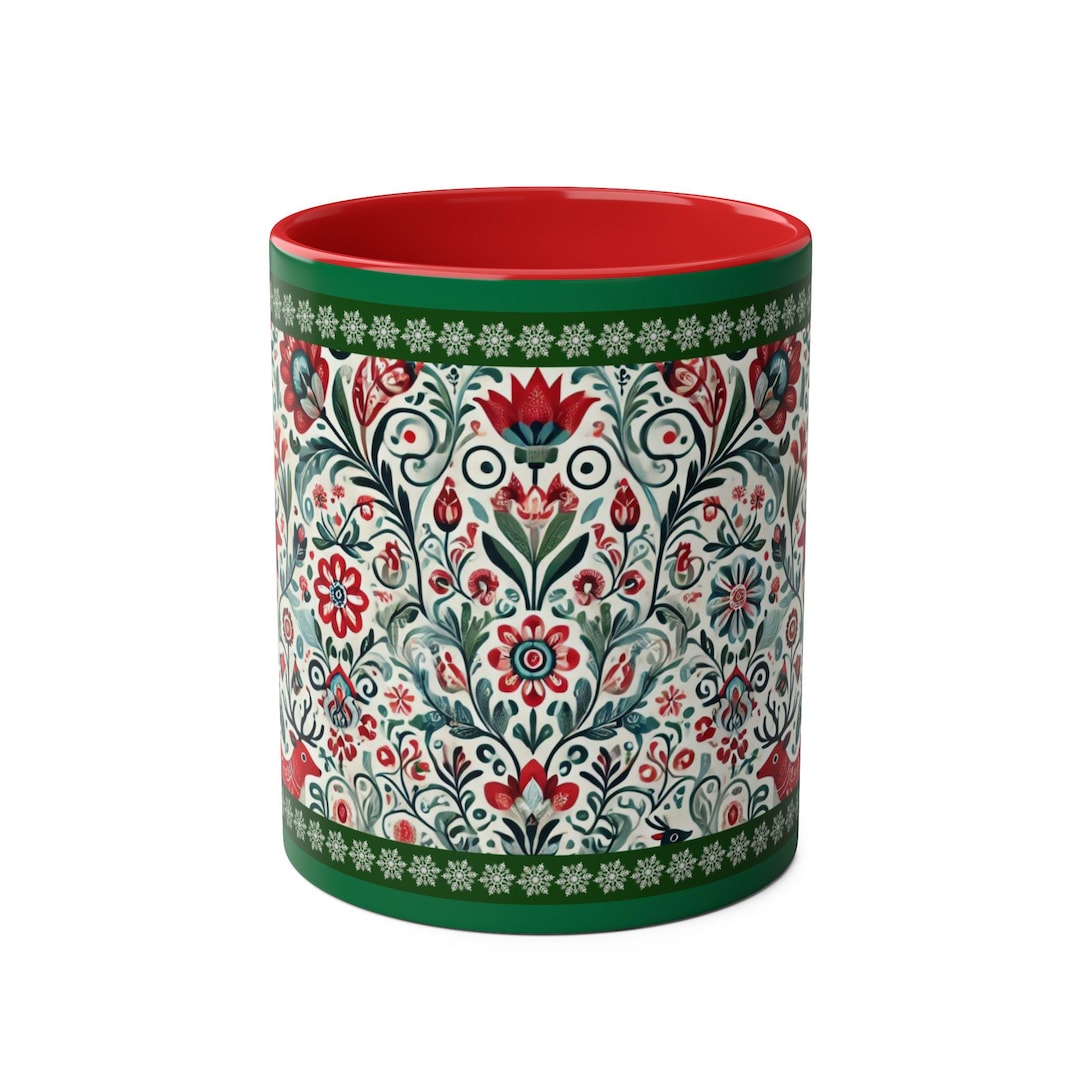 Hygge Snowflake Nordic Folk Art Coffee Mug, Two-tone Ceramic Cup ...