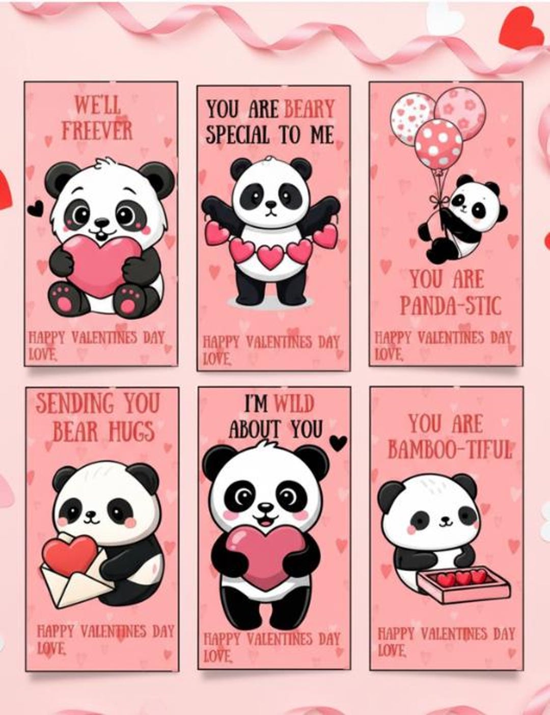 Panda Valentine Cards for Kids Pink | Printable School Valentines ...