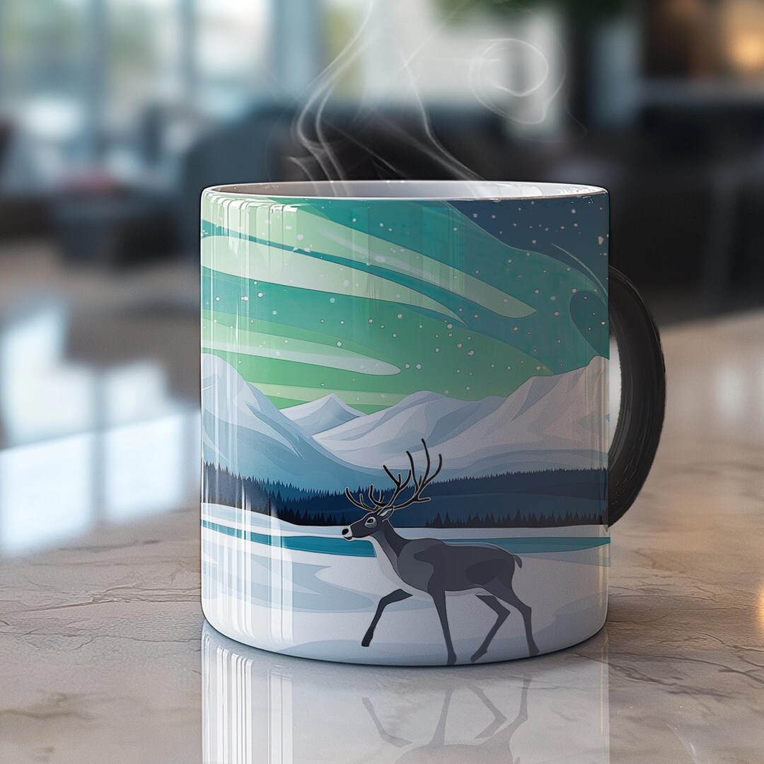 Northern Lights Coffee Mug, Color Changing Mug, Reindeer Mug, Alaska ...