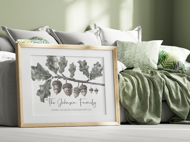 Personalized Family Tree Print | Custom Oak Leaf & Acorn Poster | From ...