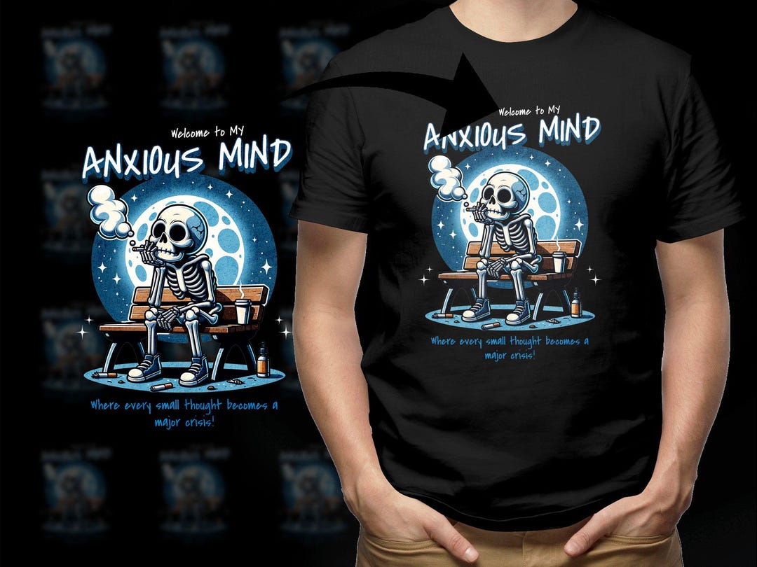 Anxious Mind Skeleton Digital Art Print, Whimsical Skeleton Artwork ...