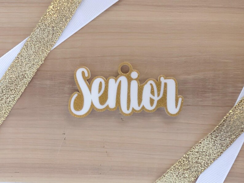 Homecoming Mum Trinket Custom Acrylic “senior” – Gold Glitter Edge ...