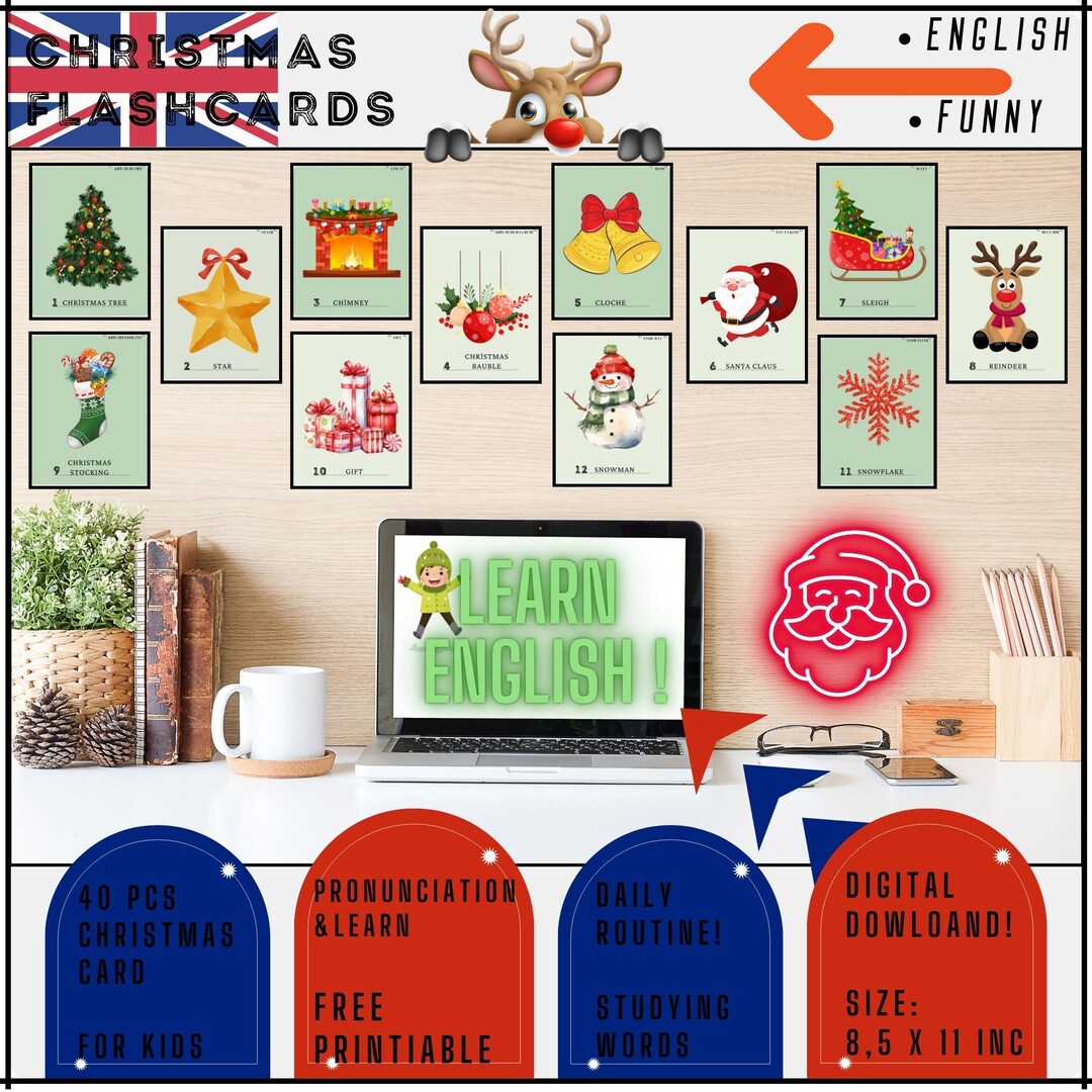 40 Christmas Flashcards for Kids Printable Enjoy Learn English & With ...
