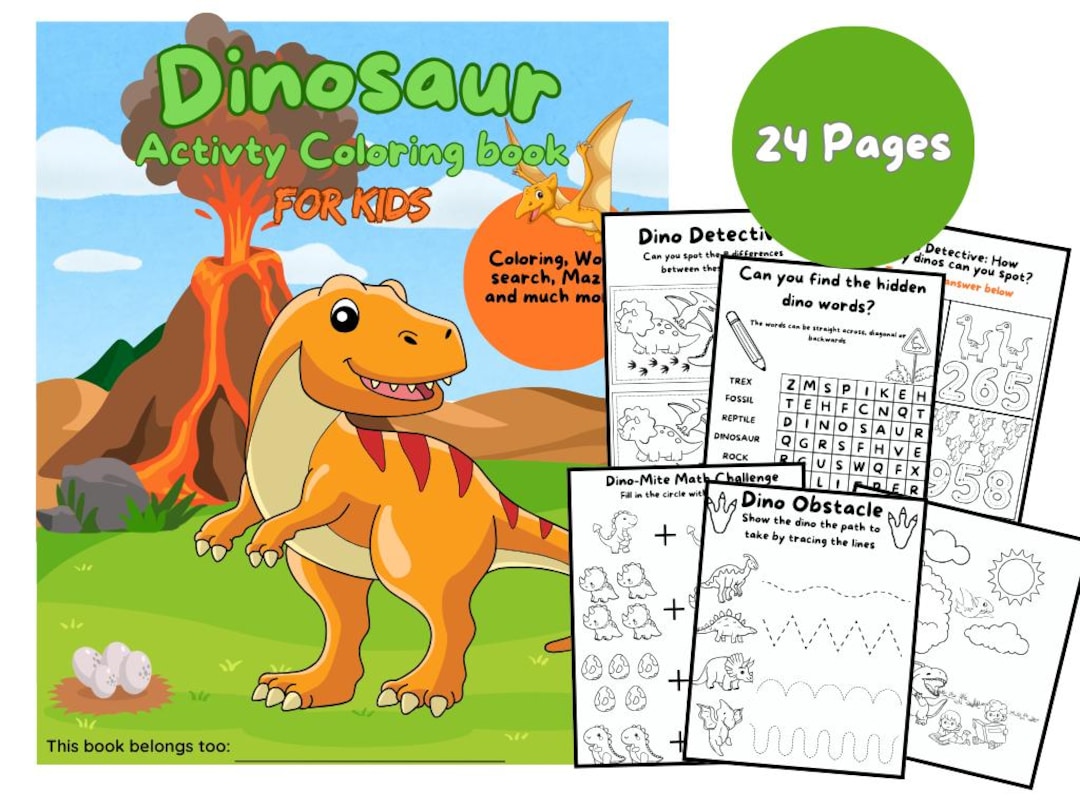 Dinosaur Activity Book, Dinosaur Coloring Book, Dinosaur Learning ...
