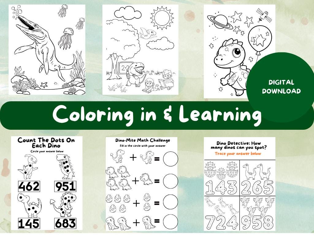 Dinosaur Activity Book, Dinosaur Coloring Book, Dinosaur Learning ...