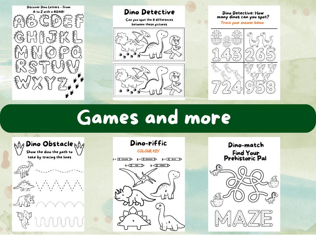 Dinosaur Activity Book, Dinosaur Coloring Book, Dinosaur Learning ...