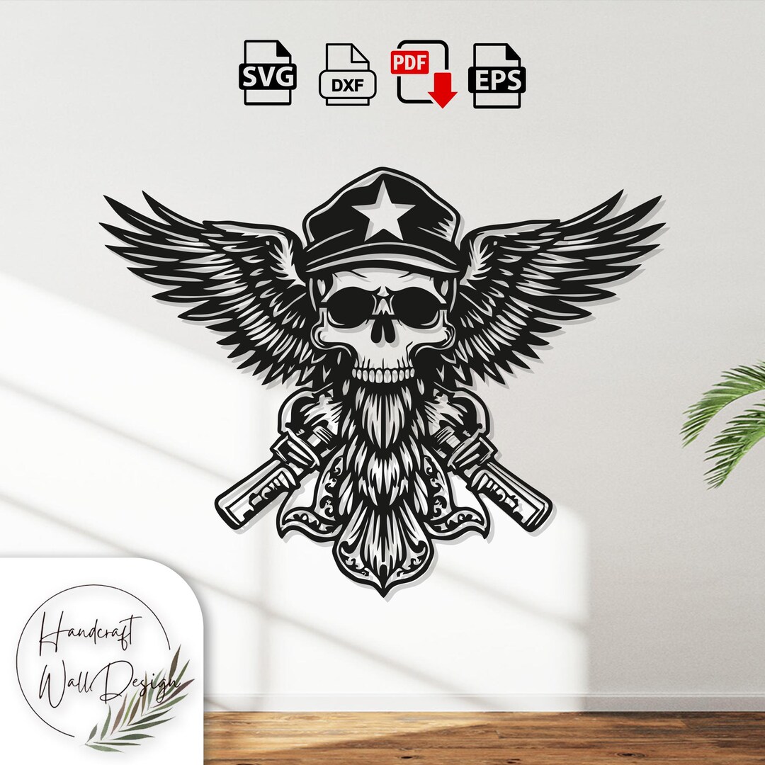 Veteran Skull DXF, SVG Files ,laser Cut , Cnc Cut, Bomb, Wall Decor ...