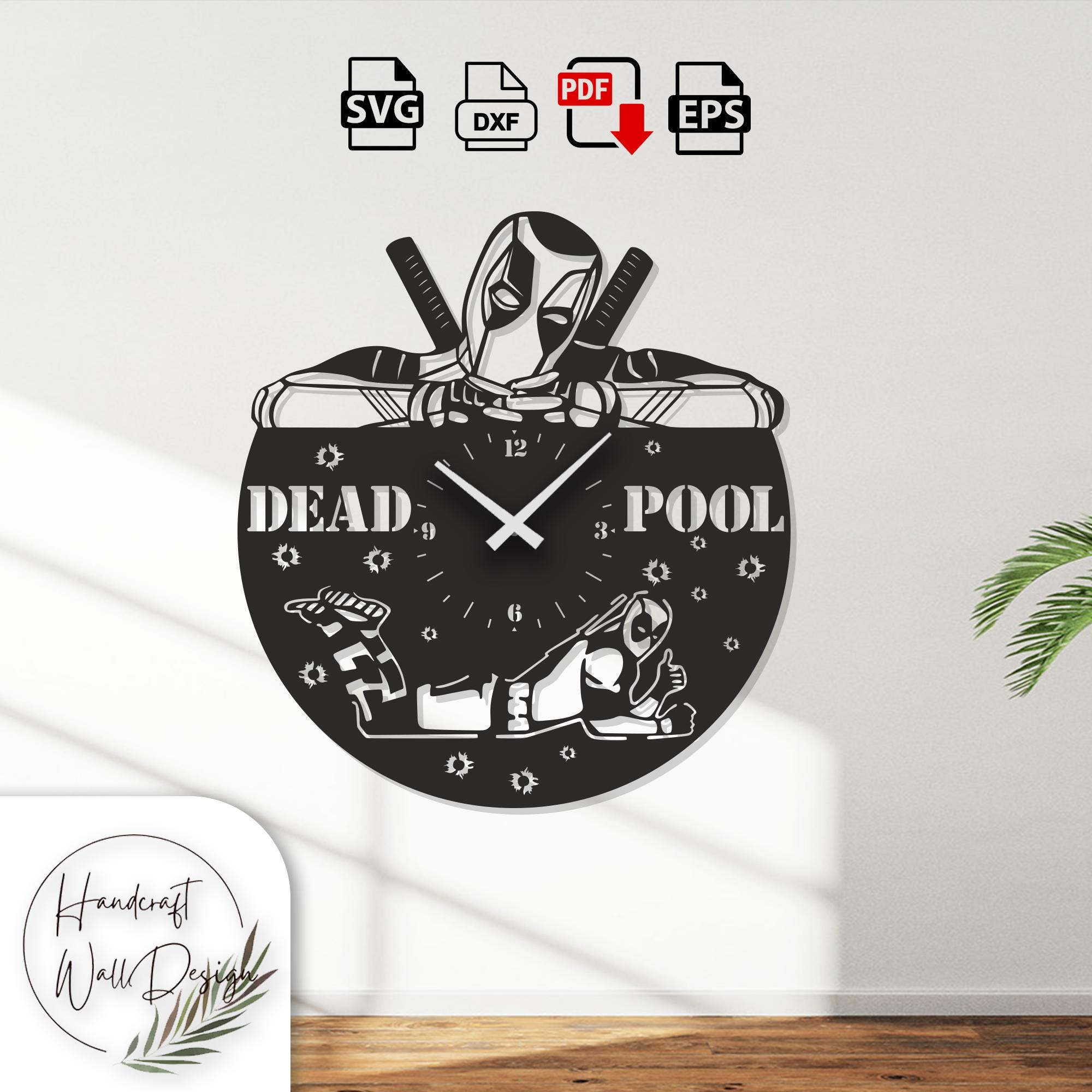 Deadpool Wall Clock Digital Dxf,svg Files ,laser Cut , Cnc Cut, Bomb ...