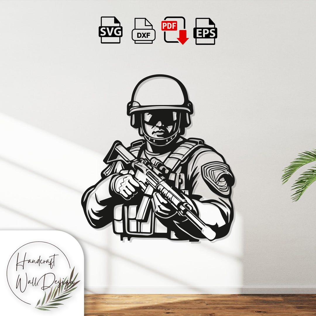Soldier DXF, SVG Files ,laser Cut , Cnc Cut, Bomb, Wall Decor, Svg, Dxf ...