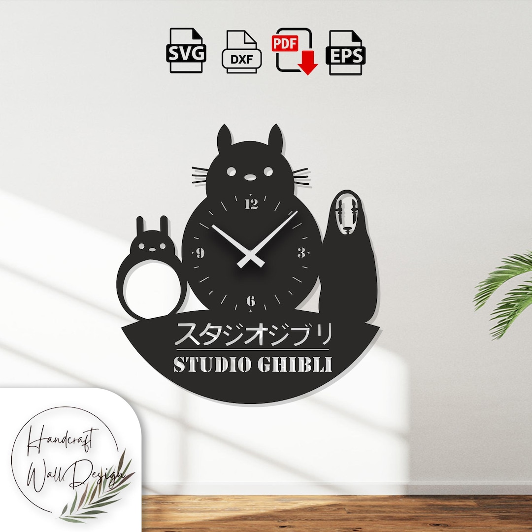 Totoro Studio Wall Clock Digital Dxf,svg Files ,laser Cut , Cnc Cut ...