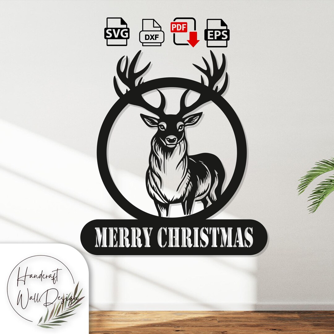 Deer Merry Christmas DXF, SVG Files ,laser Cut , Cnc Cut, Bomb, Wall ...