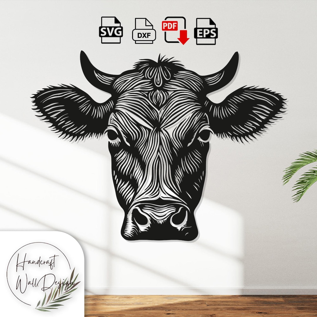 Cow Face DXF, SVG Files ,laser Cut , Cnc Cut, Bomb, Wall Decor, Svg ...