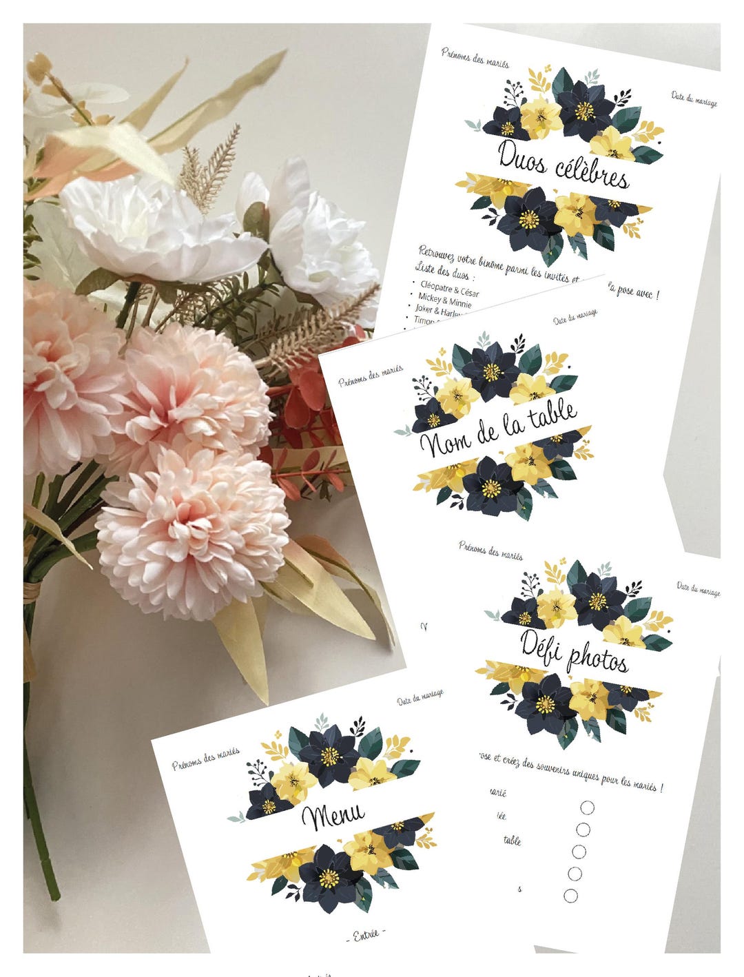 Pack Graphique Mariage Chic Doré Menu, Liste Des Tables & Jeux De Défis ...