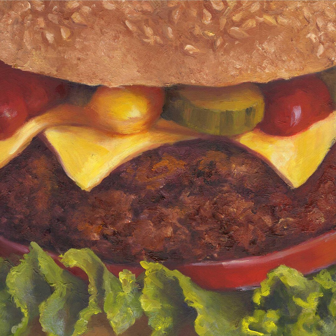 Cheeseburger Art Print on Archival Paper, 4x4 to 12x12 Inch. Square ...