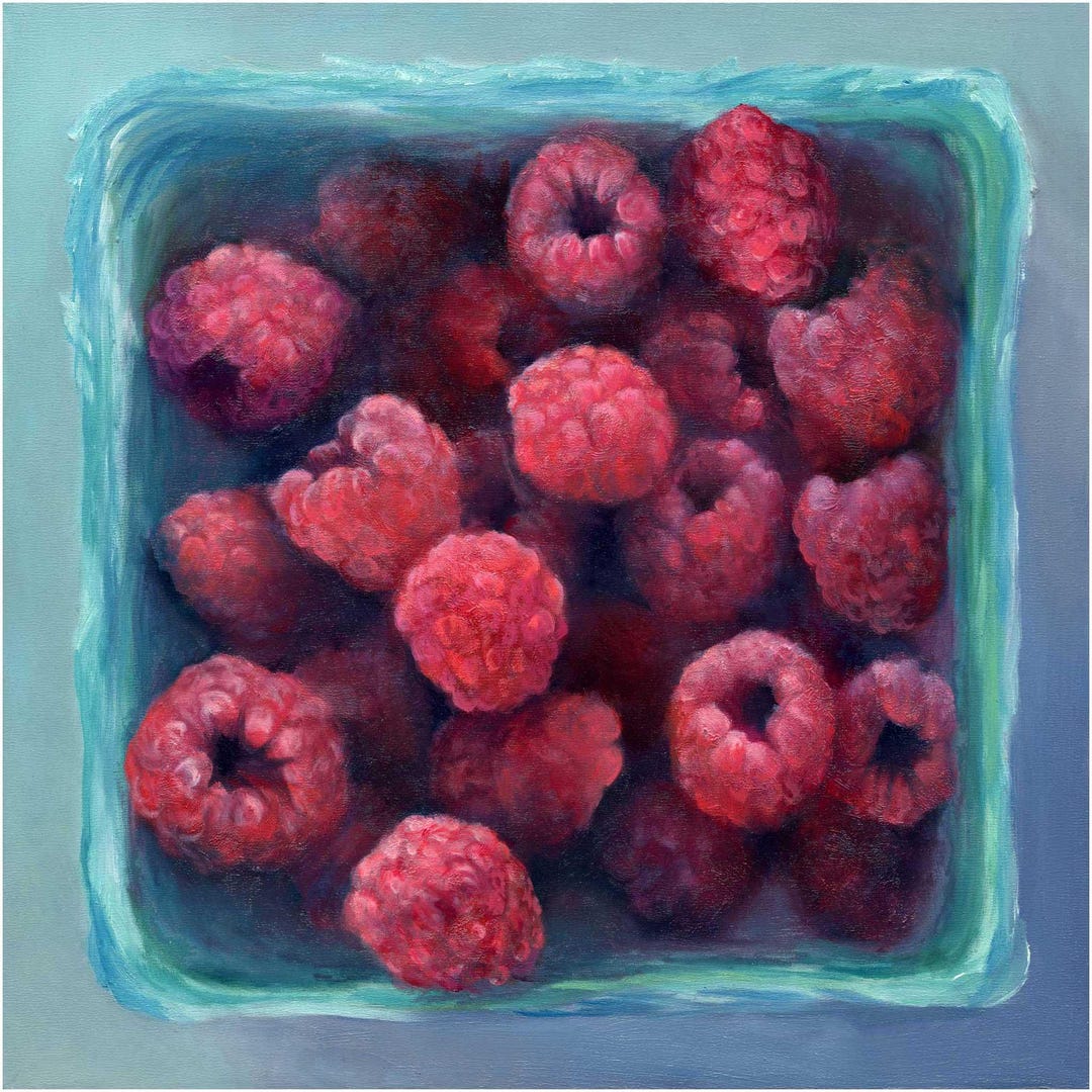 Raspberry Art Print. Modern Square Oil Painting Fruit Still Life for ...
