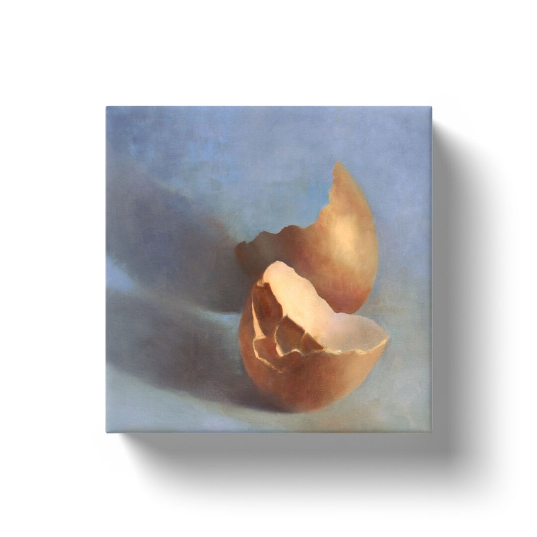 Square Canvas Art Print of Egg Oil Painting. Brown Eggshell Artwork for ...