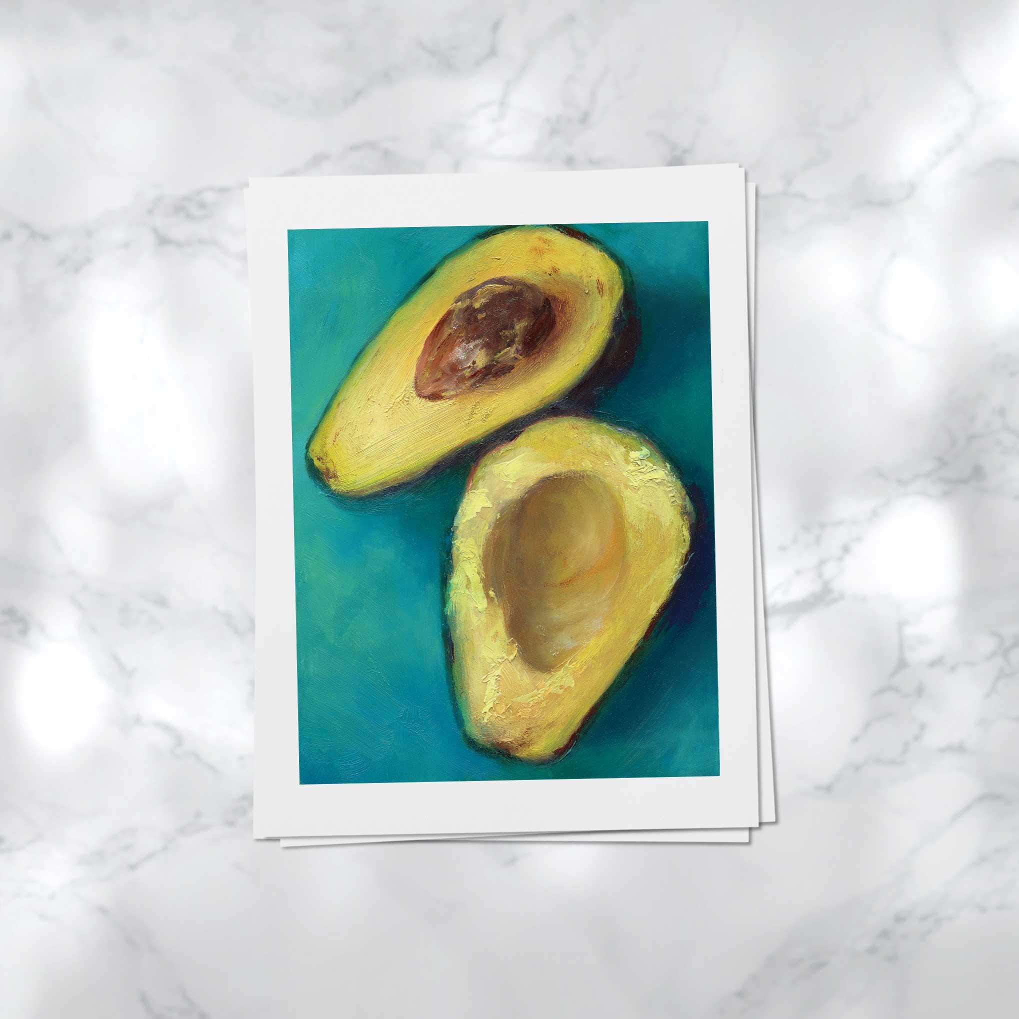 Avocado Art Print 4x6 to 11x14 Inch on Archival Paper. Dark Teal and ...
