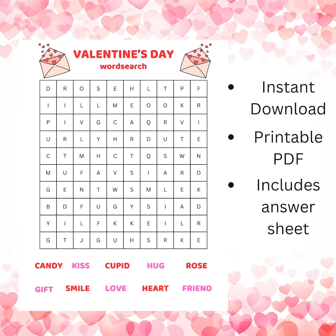 Valentine Word Search for Kids – Printable Activity With Answer Key ...